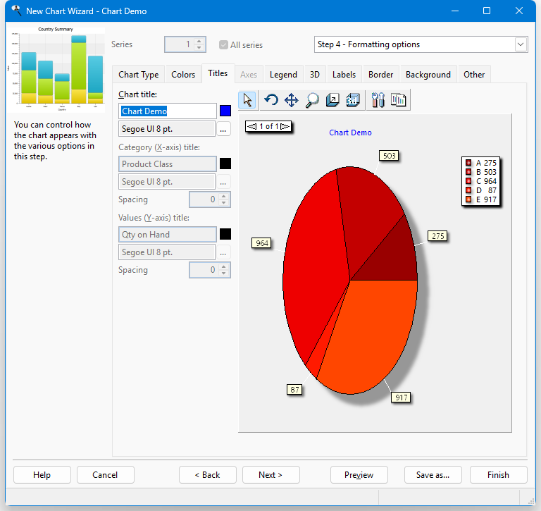 Step 4: Formatting Options (Chart Report) - Stonefield Query