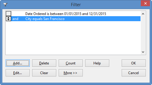 The Filter Dialog - Stonefield Query