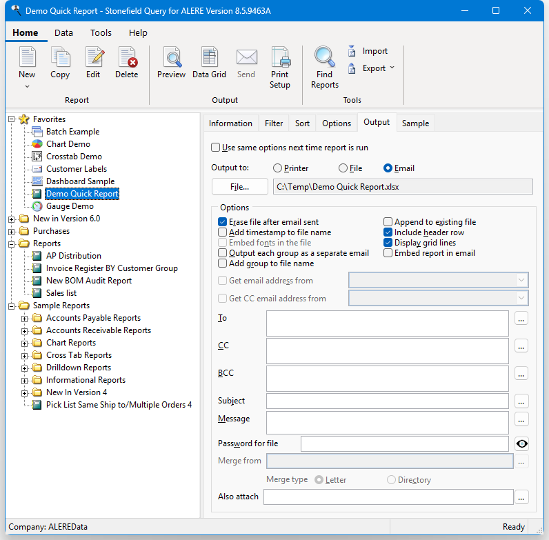 Output Options - Stonefield Query
