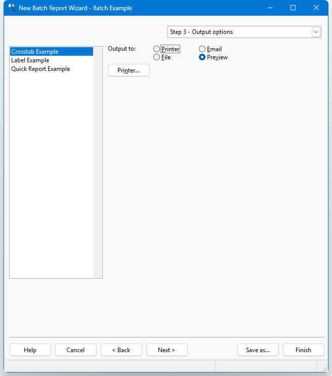 Step 3: Output Options (Batch Report) - Stonefield Query