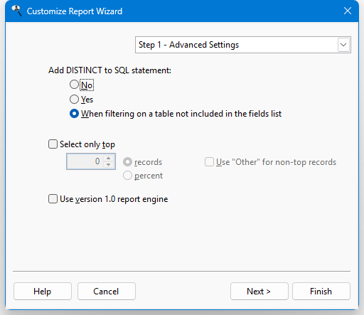 Customizing the Report Execution - Stonefield Query