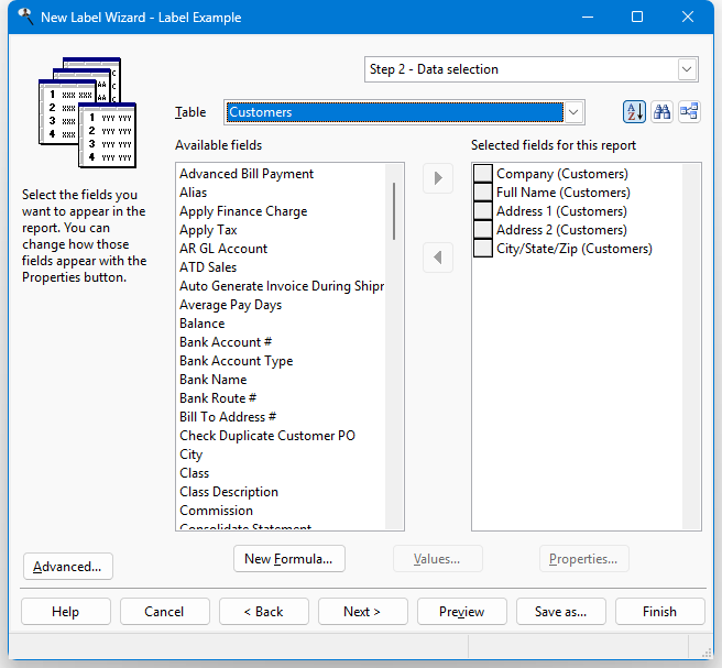 Step 2: Data Selection (Label Report) - Stonefield Query