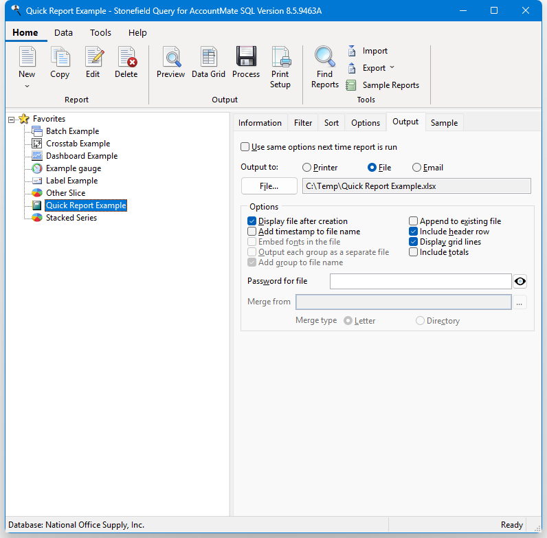 Output Options - Stonefield Query