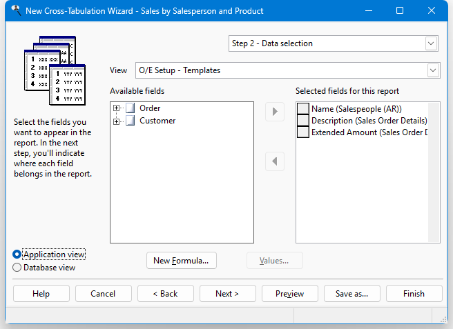 Step 2: Data Selection (Cross-Tab Report) - Stonefield Query