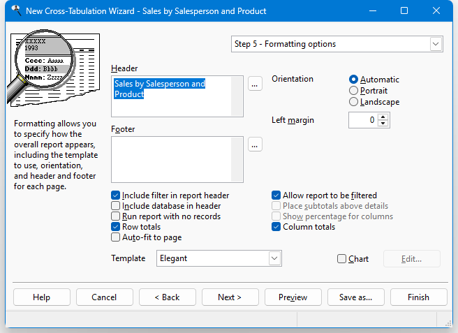 Step 5: Formatting Options (Cross-Tab Report) - Stonefield Query