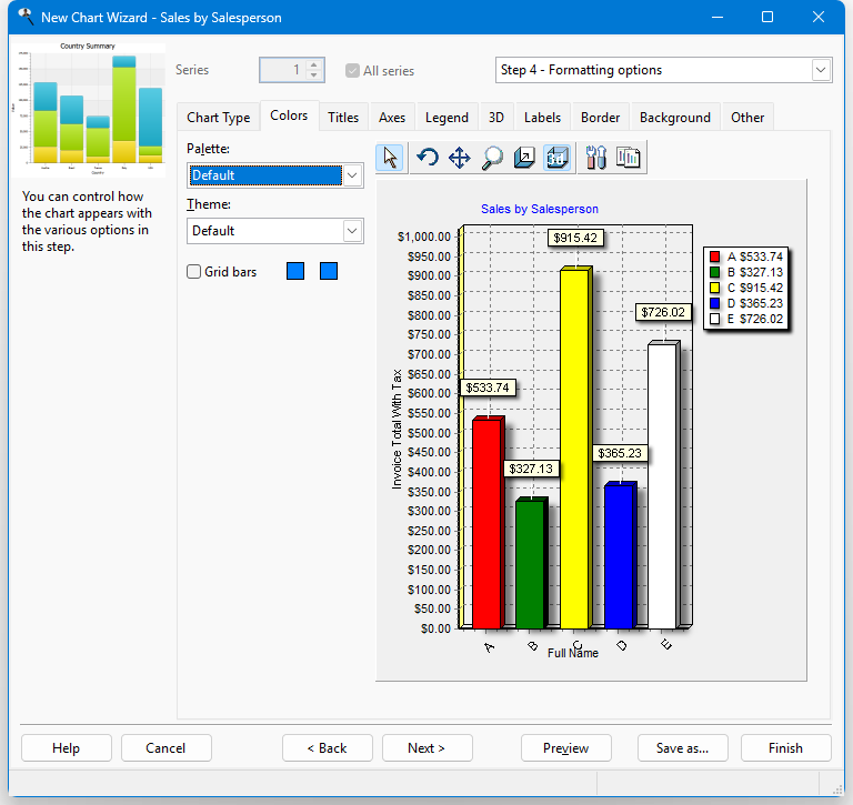 Step 4: Formatting Options (Chart Report) - Stonefield Query