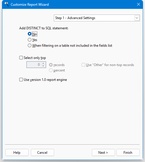 Customizing the Report Execution - Stonefield Query