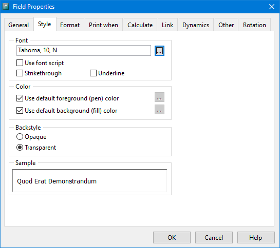 Field Object Properties - Stonefield Query