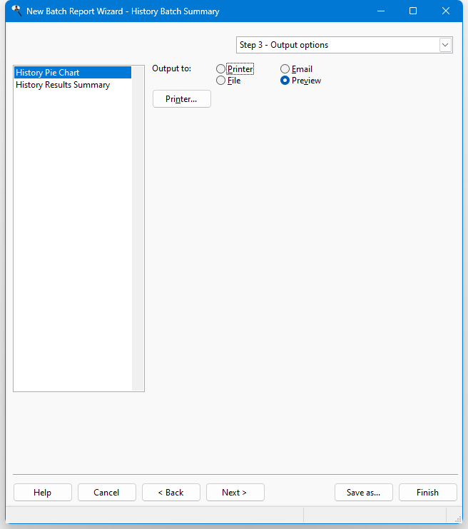 Step 3: Output Options (Batch Report) - Reporting4Act!