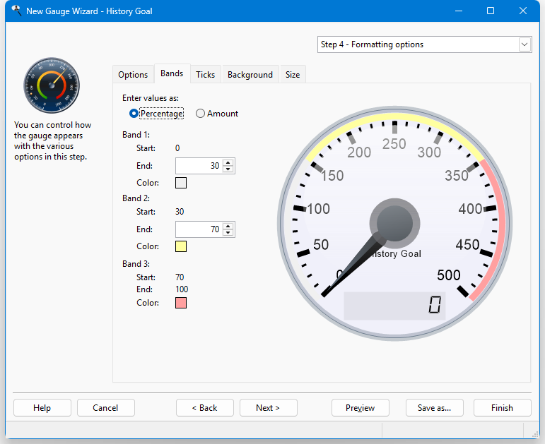 Step 4: Formatting Options (Gauge Report) - Reporting4Act!
