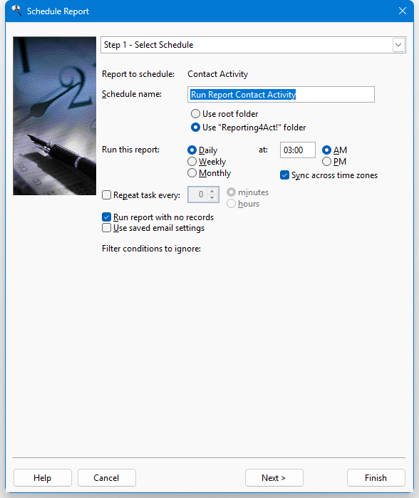 Scheduling Reports - Reporting4Act!