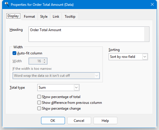 Field Properties (Cross-Tab Report) - Stonefield Query